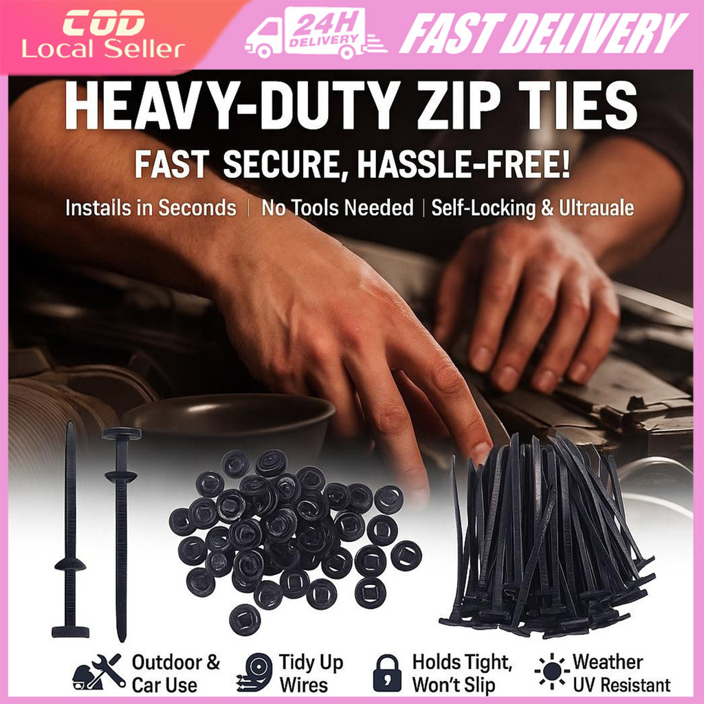 100Pcs Car Engine zip tie cable Fixed Strap cable tie heavy duty ...