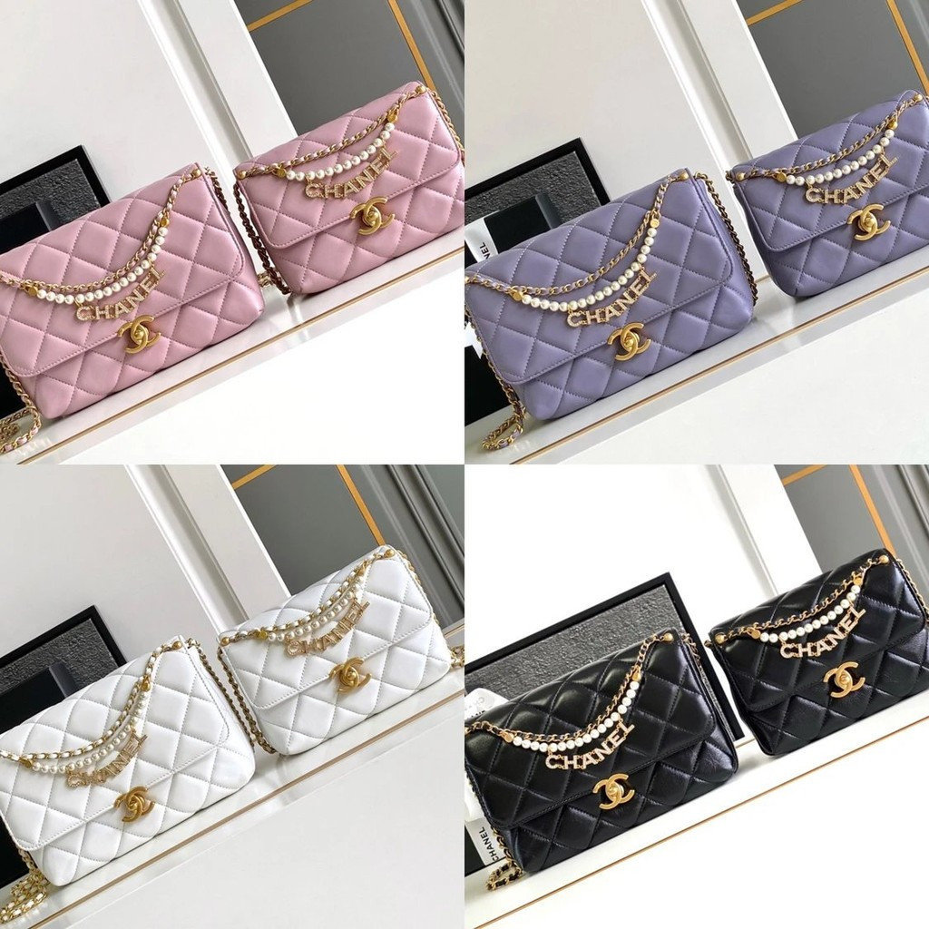CHANEL CHANEL 24A Pearl Chain Bag Rhinestone Letter Pendant CF Square ...