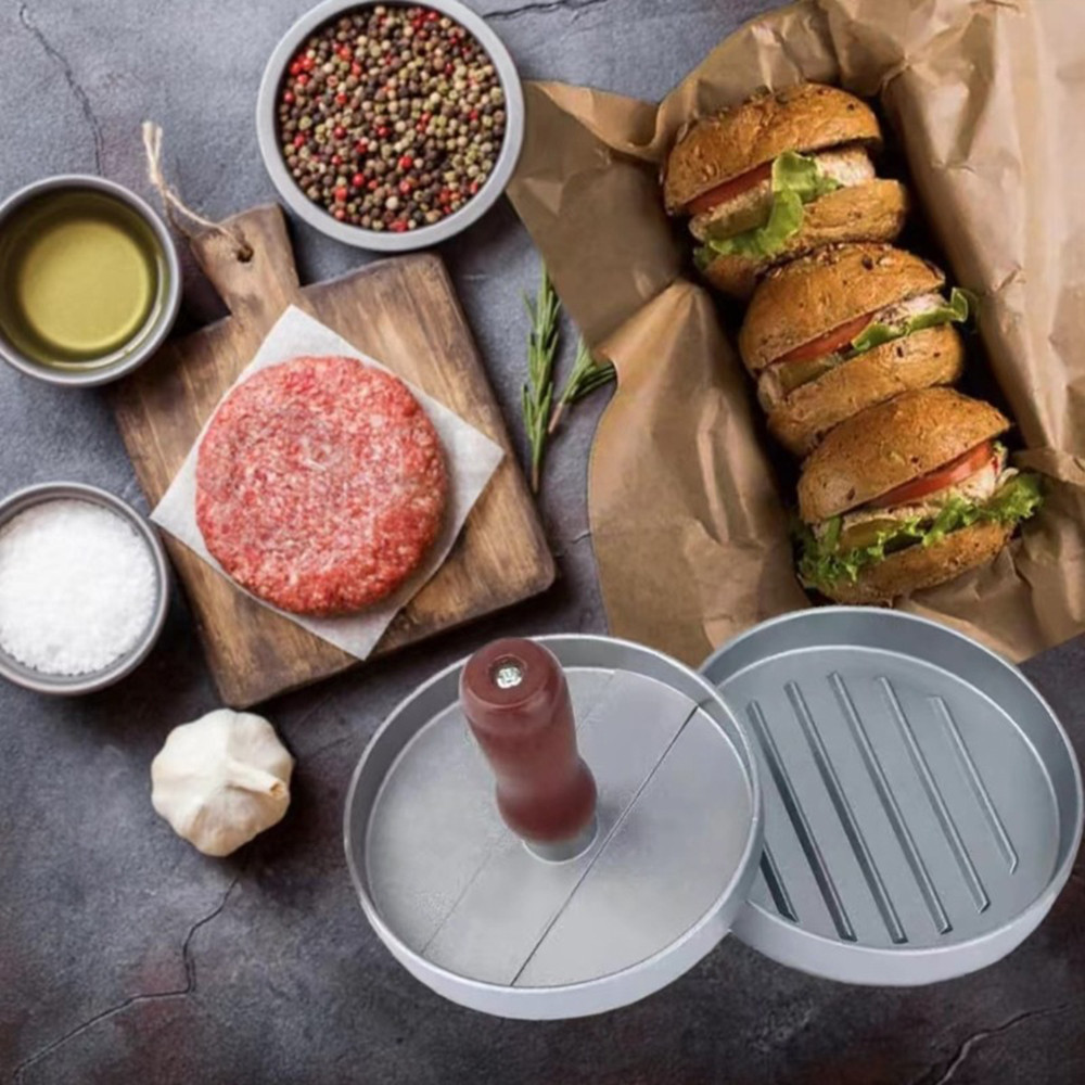 Kitchen Wooden Handle Hamburger Meat Patty Pressing Machine Circular ...