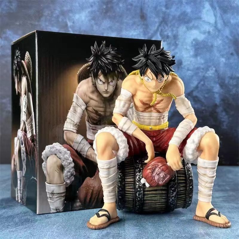 One Piece Figure Sitting Posture Wine Barrel Eating Meat Luffy Fourth ...