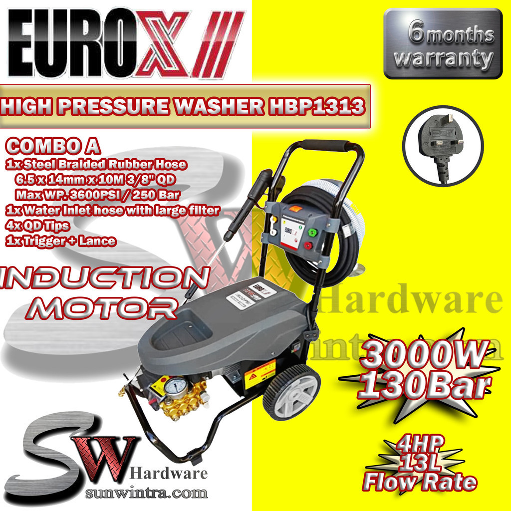 Euro X EuroPower HBP1313 4HP 130Bar Heavy Duty High Pressure Washer / Cleaner / Water Jet 3.0kW ...