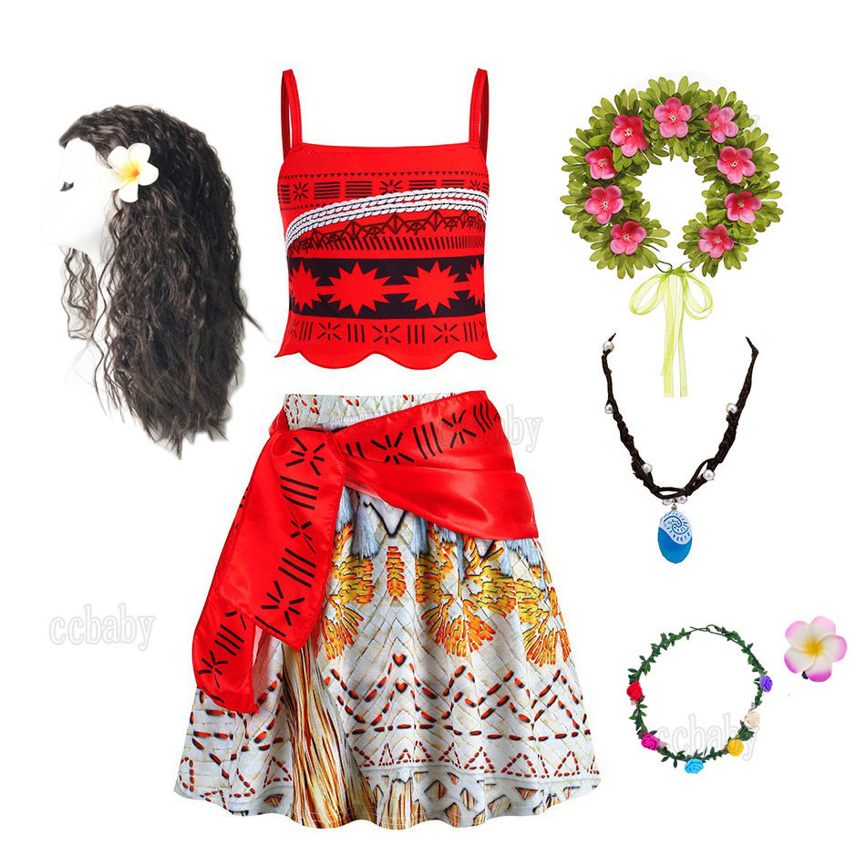 4pcs Moana Costume for Kids Girl 2 3 4 5 6 7 8 9 10 Year Old Moana ...