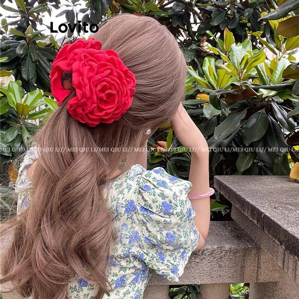 Lovito Regular Fit Floral Large Flower Grabber Rose French Hair Clips ...