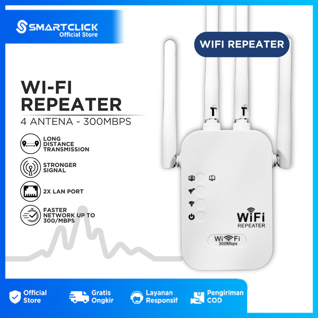 Wi Fi Repeater Wireless Extender Range 300 Mbps 4 Antennas 2 LAN Signal ...