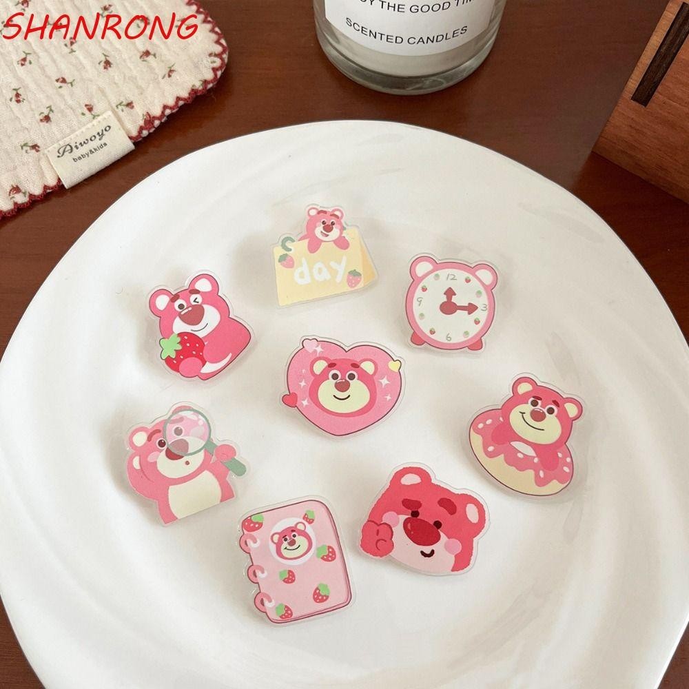 SHANRONG Acrylic Lotso Pin, Clock Calendar Strawberry Bear Brooch ...