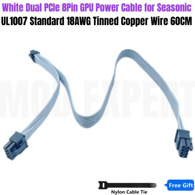 White PCIe Dual 8Pin 6+2Pin GPU Graphic Card Modular Power Cable for ...