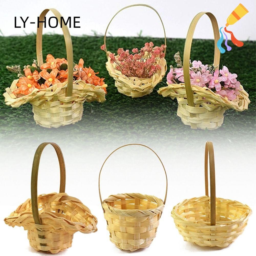 LY-HOME Braid Flower Baskets, Yellow with Handle Flower Arrangement ...