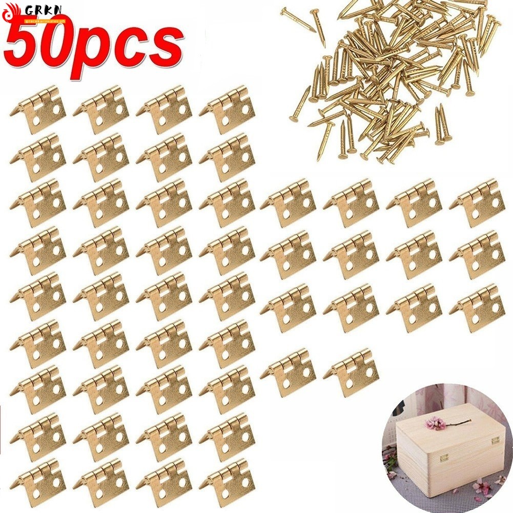 GRKN~50pcs Mini Brass Hinge For Small Craft Door Box Accessories Gold 8 ...