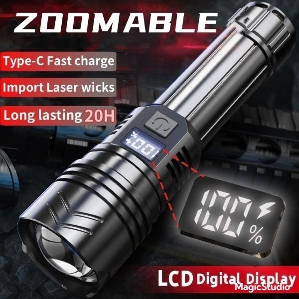 Digital LED Ultra Powerful Torchlight Waterproof Lamp USB Rechargeable ...