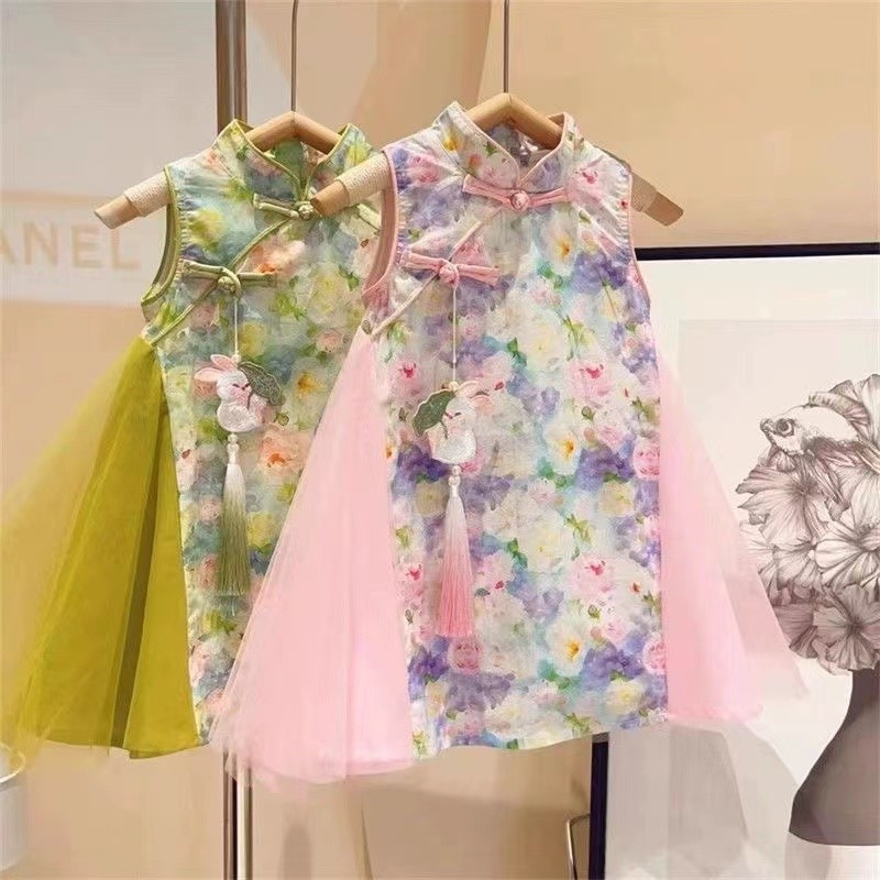 CNY Girl Summer Cute Cheongsam Kids Mesh Princess Dress Chinese Style ...