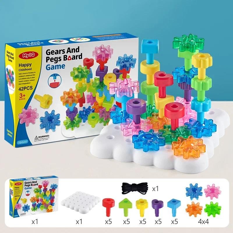 Toddler Pegs Board Game Montessori Toys Gears Block Stacking Play DIY ...
