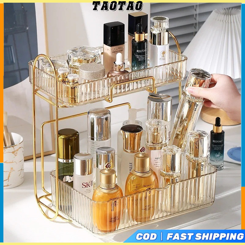 Double Layer Makeup Rack / Acrylic Cosmetic Rack 2 Tier Multipurpose ...