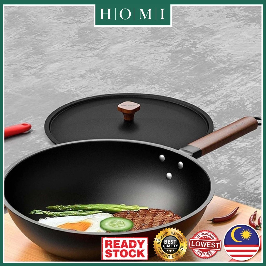 📦 HOMI READY STOCK 📦32cm Hauson Fine Iron Frying Pan with Lid Non Stick ...