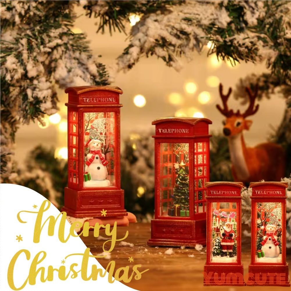 1PCS Christmas Light-Up Maroon Phone Booth With Santa Decorative ...