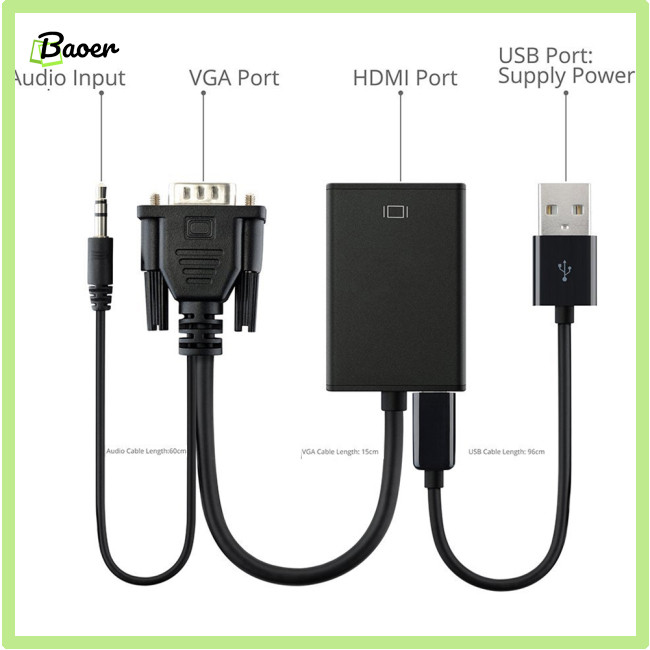 HD VGA To Hdmi-compatible Computer To TV Adapter Cable Audio Cable ...