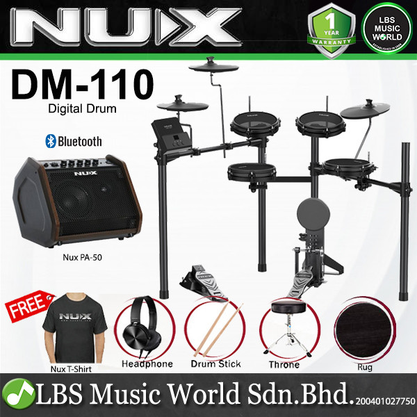 NUX DM-110 5 Piece Digital Electronic Drum Set With Kick Pedal Package (DM110 DM1) | Shopee Malaysia