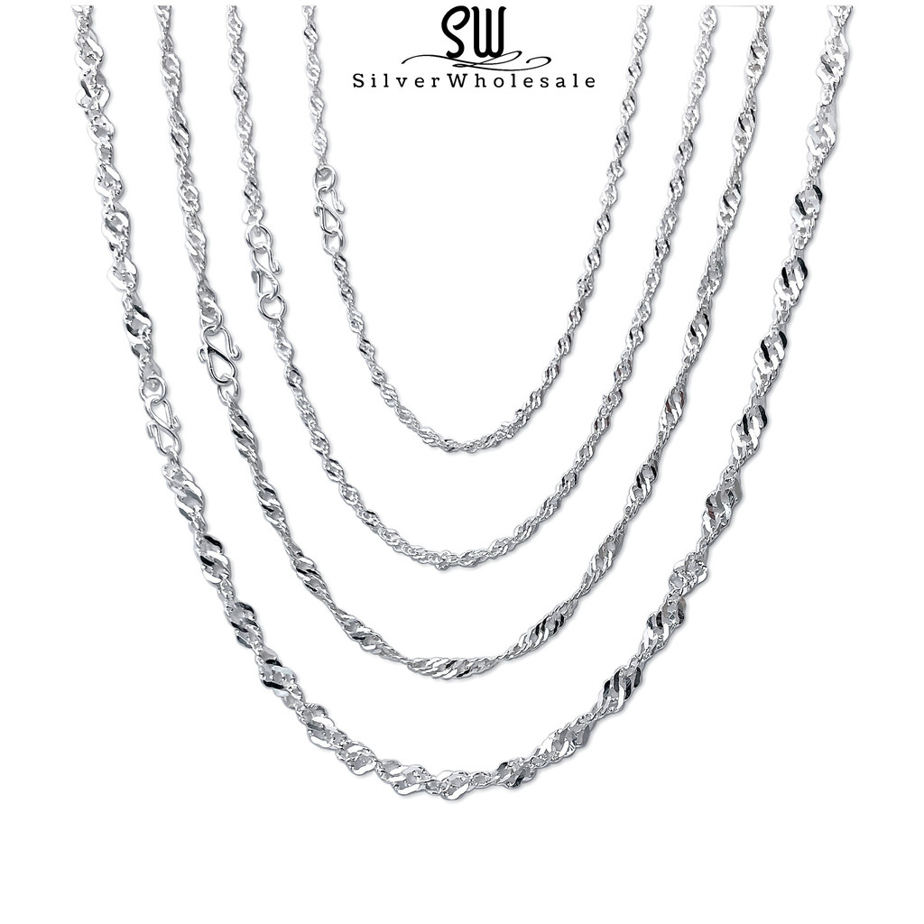 💥PROMO💥#N115 Sterling Silver 925 Wave Chain Plain Necklace (Rantai ...