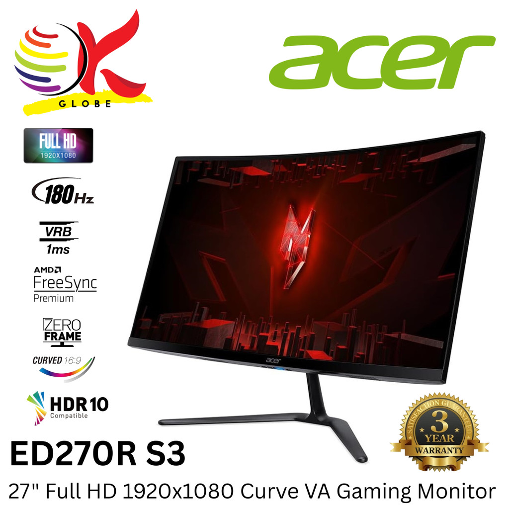 ACER 27" NITRO ED270RS3 / ED270R S3 FHD (1920x1080P@180HZ) LED CURVE VA ...