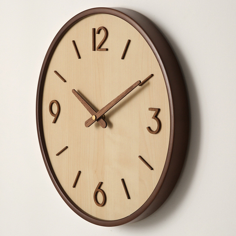 Wooden Clock Silent Digital 3D Simple Living Room Wood Grain Clock ...