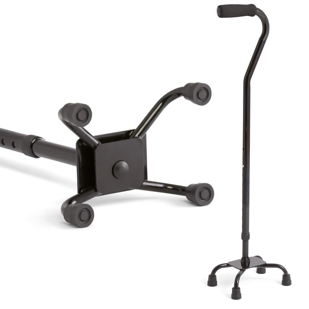 Medline Aluminum Quad Cane with Small Base for Balance, Knee Injuries ...