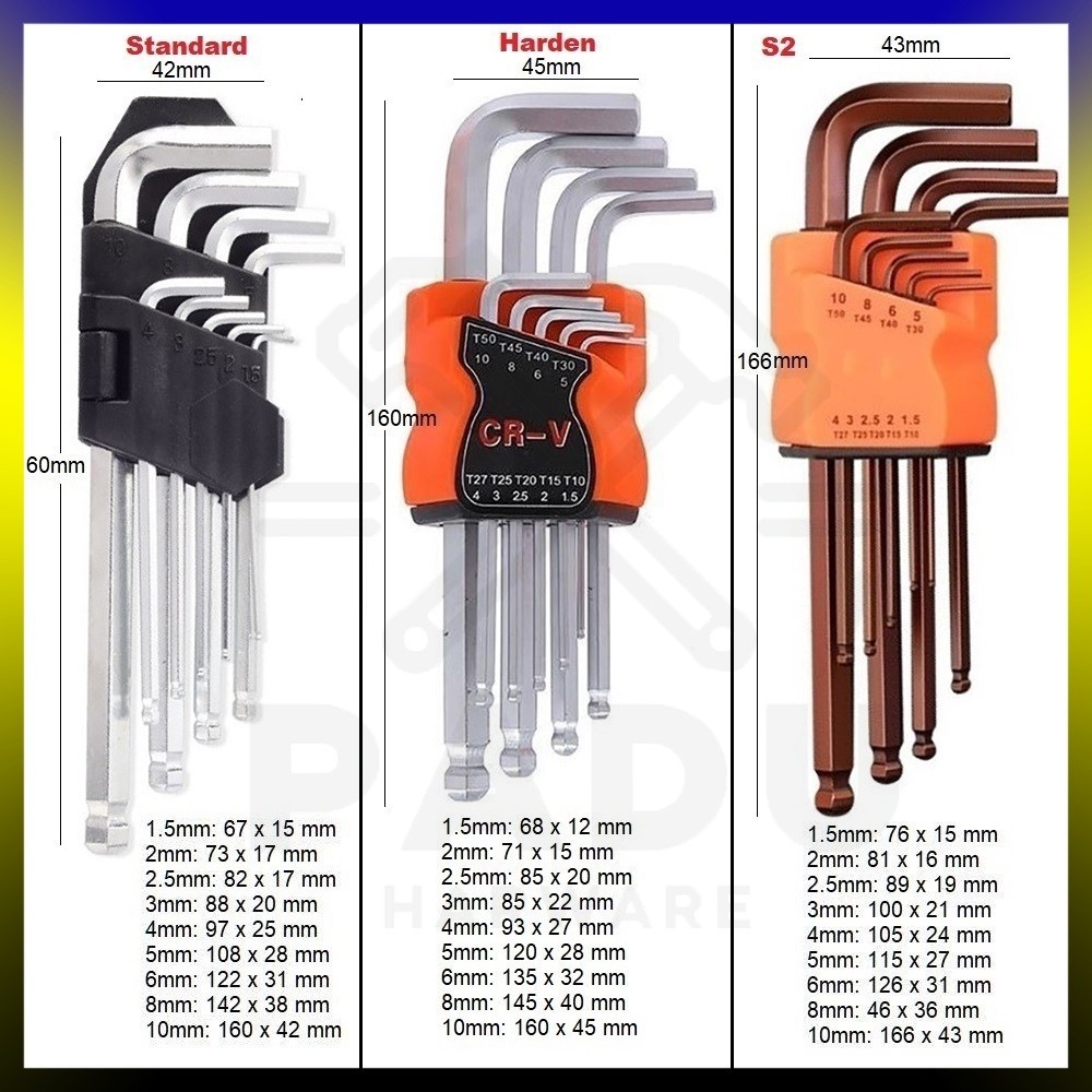 9 pcs Allen Key Wrench Set Ball Point Flat Head Hex Torx Star Extra ...