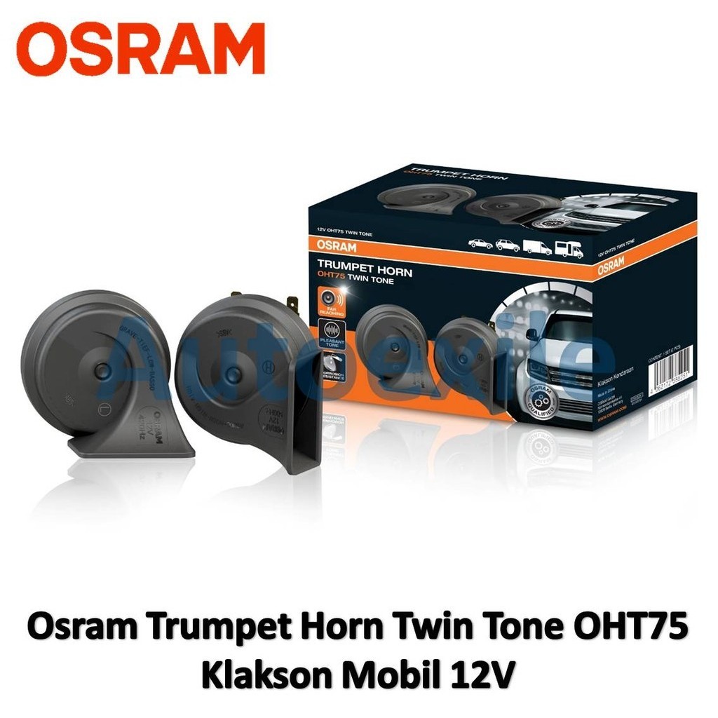 Osram Trumpet Horn OHT75 Twin Tone 12V Original Black Dual Stereo Snail ...