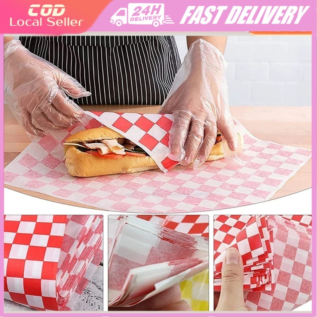 100 PCS Checkered Food Wrapping Papers Sandwich Burger Packing ...