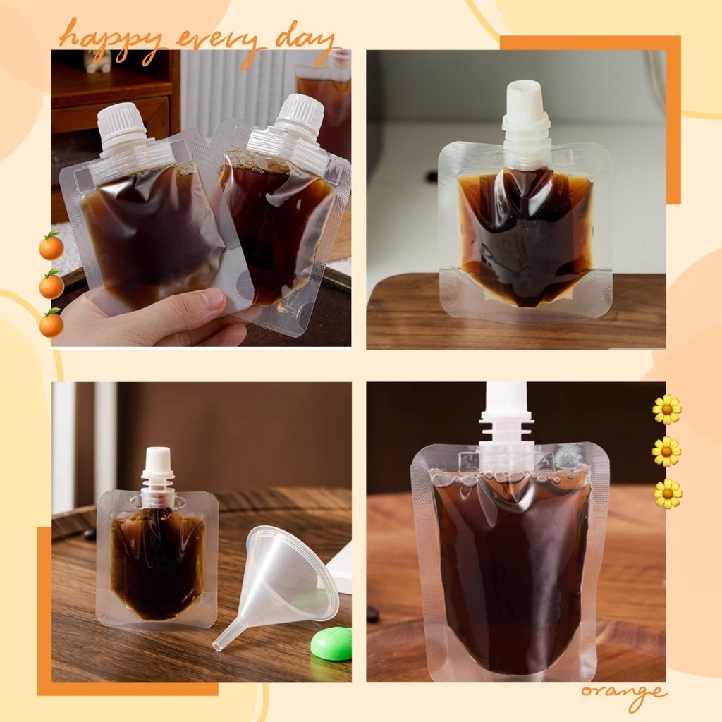 50PCS Transparent Drinking Pouches Suction Nozzle Bag Milk Tea Beverage ...