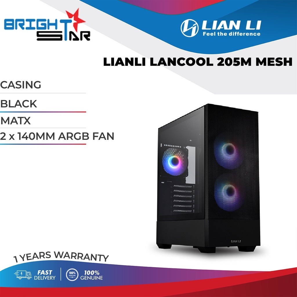 PC CASE / LIANLI LANCOOL 205M MESH / BLACK / MATX / 2 x 140MM ARGB FAN ...