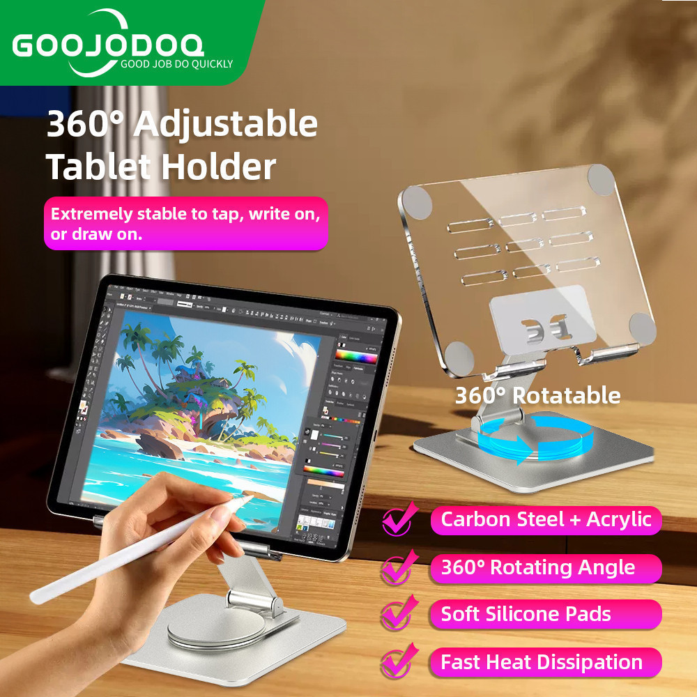 GOOJODOQ Transparan Tablet Stand Holder Adjustable 360° Rotation Tablet ...