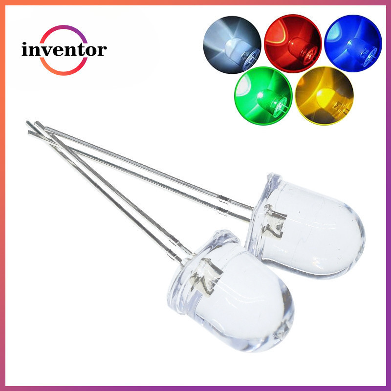 10PCS 10mm LED 5 Colors Red Blue Yellow Green White Transparent 20mA 0 ...