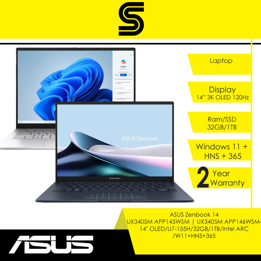 ASUS Zenbook 14 OLED UX3405M APP145WSM/APP146WSM- (Ultra 7 155H | 32GB ...