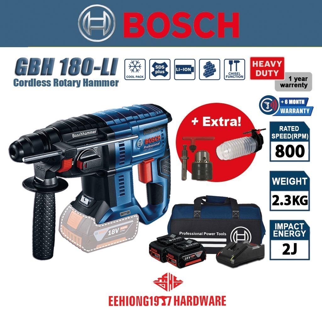 BOSCH GBH 180-LI 18V Cordless Rotary Hammer With SDS Plus Brushless ...