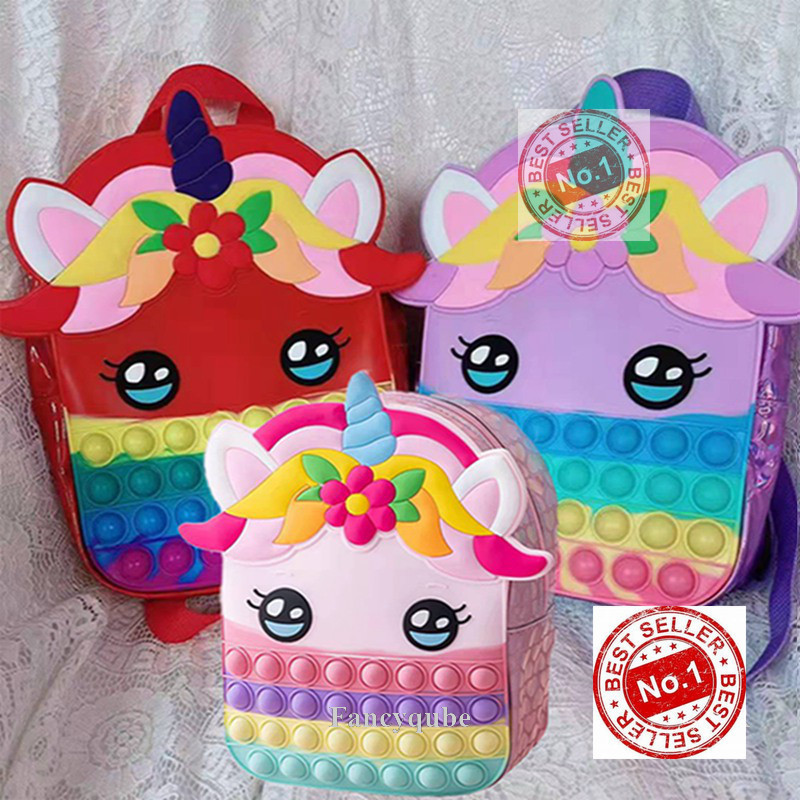MC# Large Pop It Fidget Toy Unicorn Backpack For Girls Unicorn Purse ...