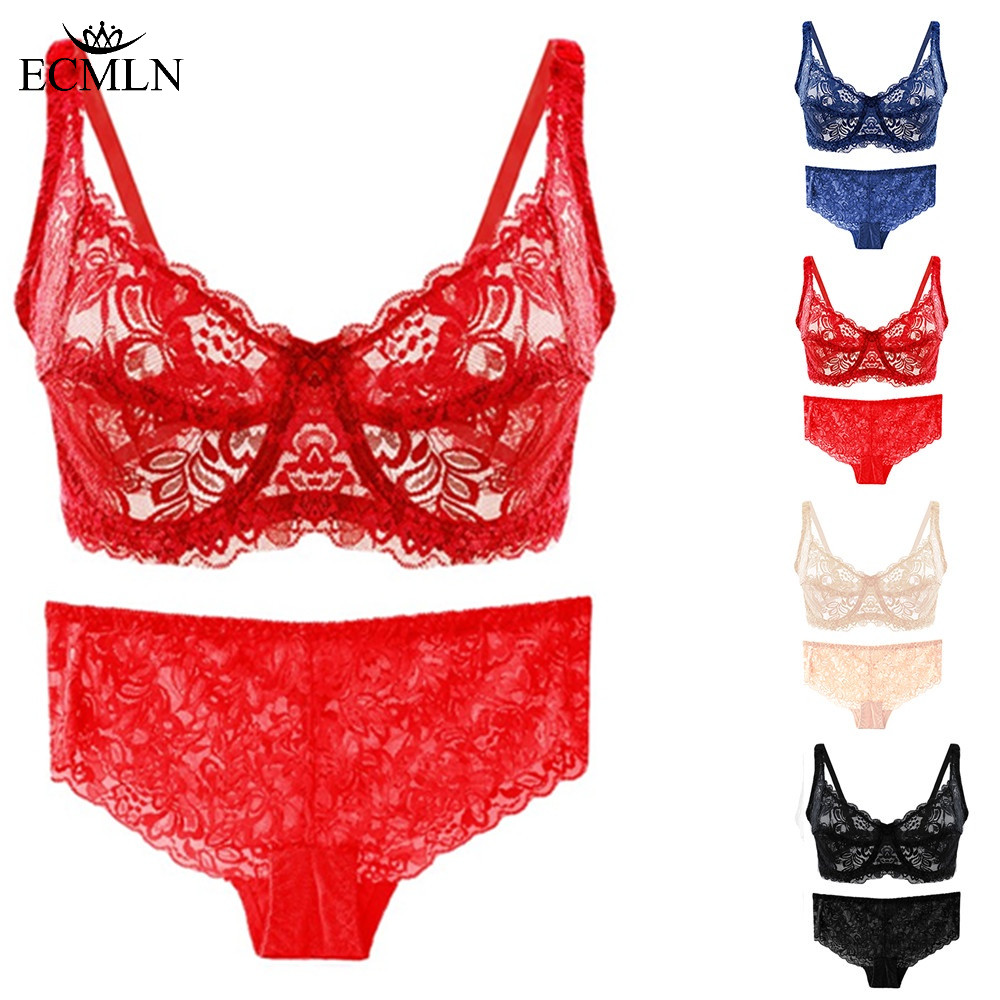 Sexy Women 2PCS Bra Set Lace Transparent Bras Panties Sets Exquisite ...