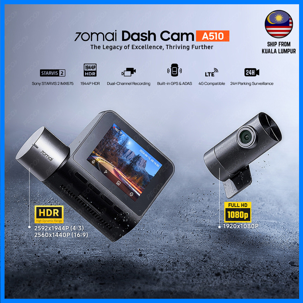 70mai A510 Dash Cam Dual Vision Car Recorder with GPS ADAS [Add-On 4G Hardwire Kits] | Shopee ...