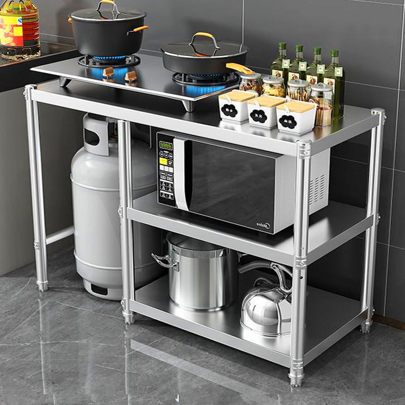 Kitchen stainless steel workbench 3 layers with fence kitchen rack gas ...