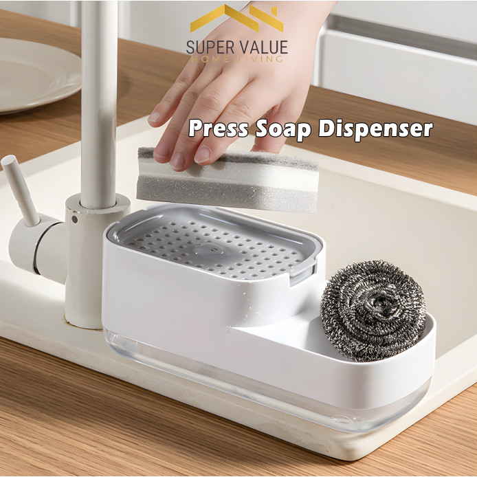 Kitchen Press Soap Dispenser Detergent Scouring Pad Steel Wire Ball ...