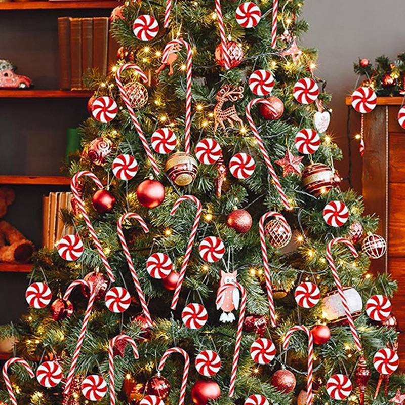 20pcs Christmas Candy Cane Hanging Ornament Red White Pinwheel Candy ...