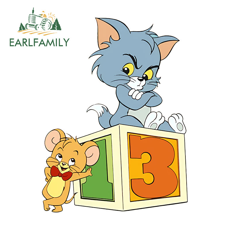 EARLFAMILY 13cm x 9.7cm Tom and Jerry with Cube Car Stickers Creative ...