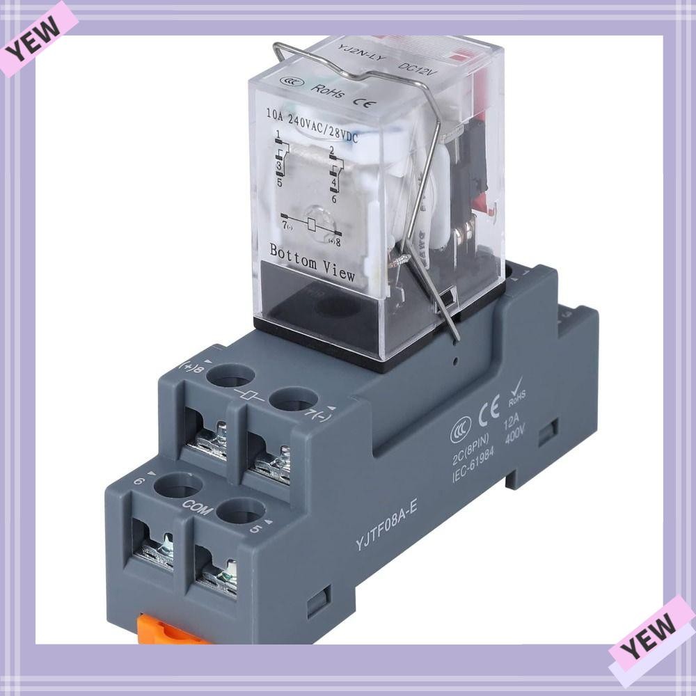 YYE Electromagnetic Power Relay, 8-Pin DPDT Electric Relay, Socket Base 12V DC 10 AMP 2NO 2NC ...