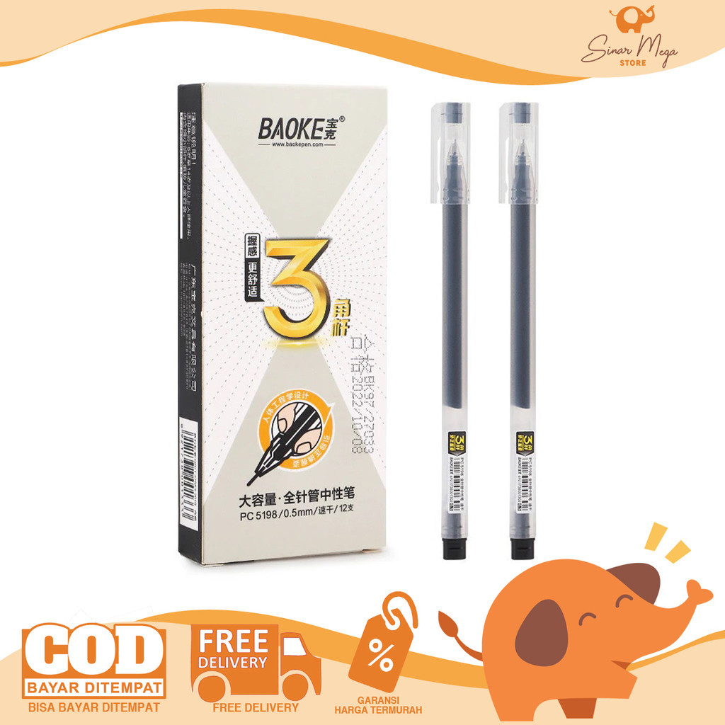 Baoke Trigonal Gel Pen 0.5mm Big Fill Ink PC5198 Black - Pen Pen Jel ...