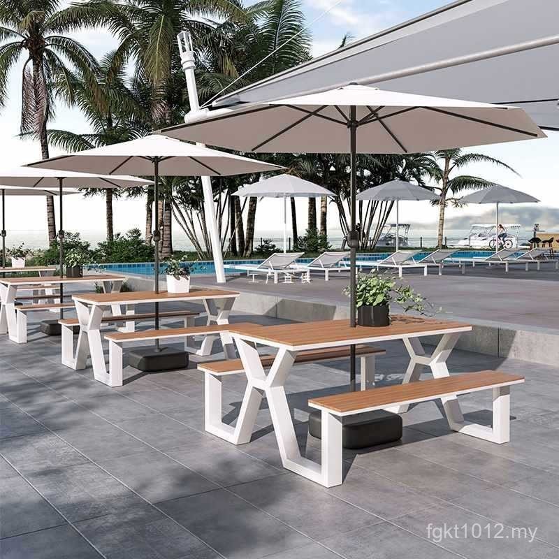 Park Coffee Shop Outdoor Bench Bench with Umbrella Conjoined Open-air ...