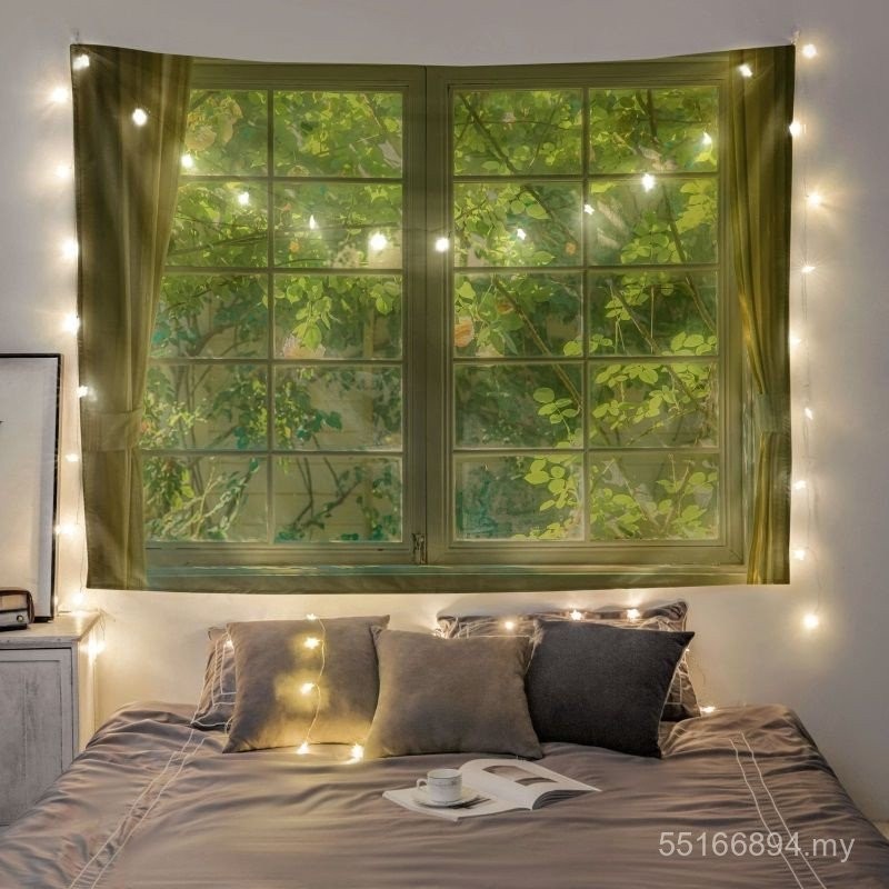 Kain Dinding Gantung Kain Tingkap Pemandangan Hiasan Bilik Latar ...