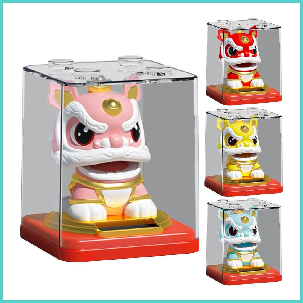 Chinese Lion Dancing Decor Solar Animal Model for Dashboard Solar Lion ...