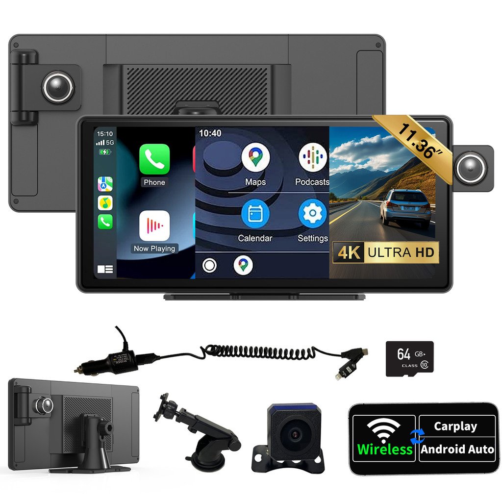 SCUMAXCON Portable 11.36" Car Stereo Wireless CarPlay Android Auto ...