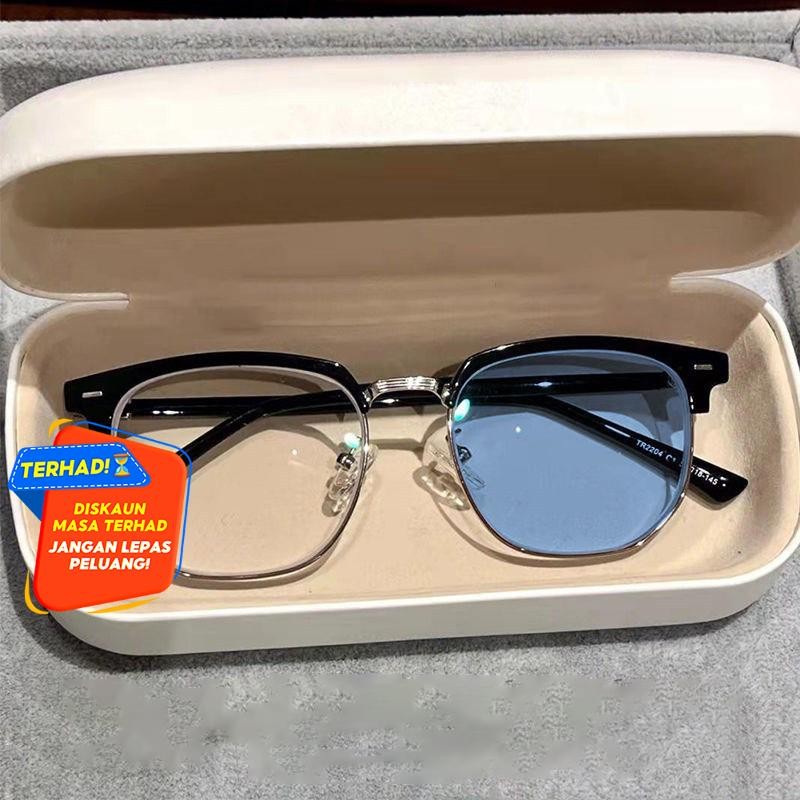 Men's Retro Half-frame Glasses with Anti-blue Light Photochromic Lenses ...