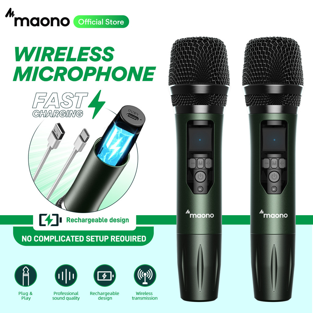 Maono WM761 Professional Wireless Microphone UHF Handheld Rechargeable ...
