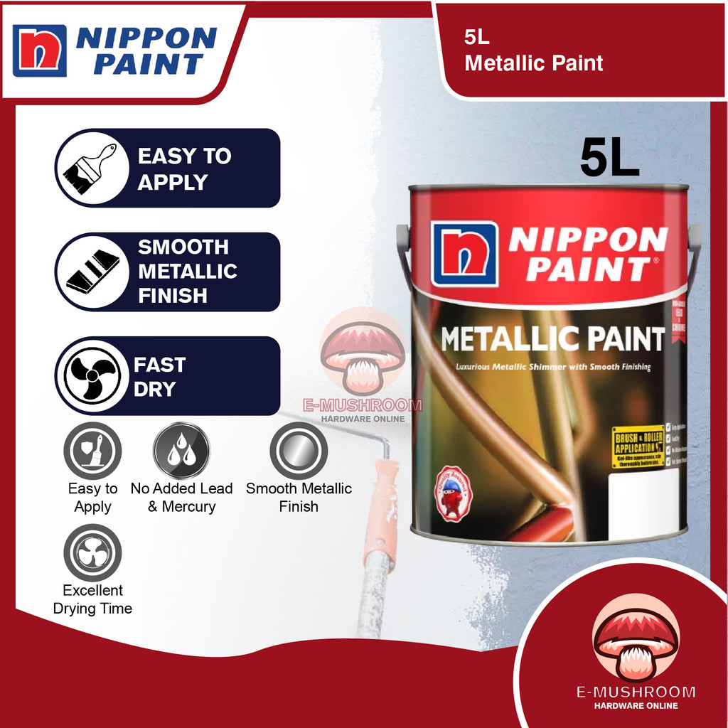 5L Nippon Paint Metallic For Wall Wood & Metal Smooth Metallic Shimmer ...