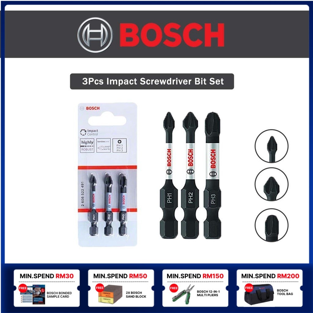 BOSCH 3Pcs Impact Screwdriver Bit Set mata screw driver mata skru drill ...